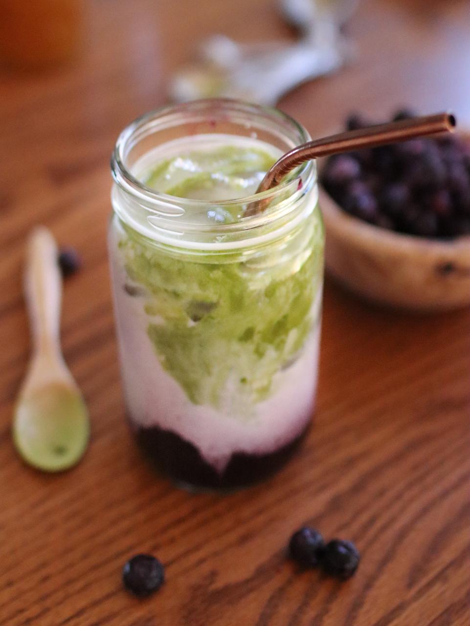 Creamy Blueberry Matcha Tea Latte: Hot or Iced | Sprig & Spoon